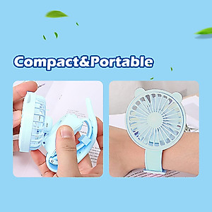 HR Mini Wrist Fan for Kids,Small Folable Watch Fan with Comfortable Wrist Strap,Personal Portable Handheld Fan for Childrens Boys Girls,USB Rechargeable Fashion Compact Summer Fan (Blue)