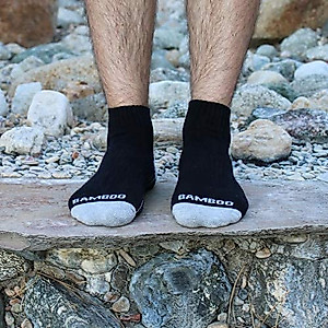 Premium Bamboo Crew Work Socks- Quarter High Moisture Wicking, Odor Eliminating Black Quarter Crew Socks for Men Size 9-12 - 3 Pair