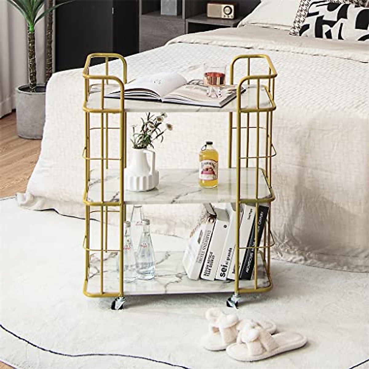 JYDQM Kitchen Shelf Wheels Trolley Bathroom Gap Rack Sundries Storage 3-Tier Storage Utility Cart Gold Rolling