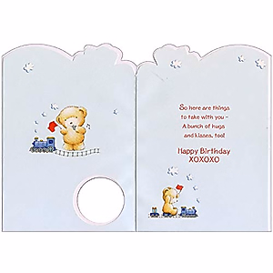 Designer Greetings Bear Playing with Train Die Cut Juvenile 1st / First Birthday Card for Grandson
