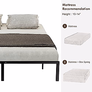 Pliwier 14 Inch Platform King Bed Frame, Heavy Duty Metal Bed Frame King Size, No Box Spring Needed, Anti-Slip, Noise Free, Easy Assembly (Black, King (U.S. Standard))