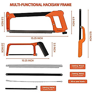 Hacksaw Set, Steel Saw 12 inch with Replaceable Saw Blades and Metal Miter, 3pcs Handsaws (Hacksaw Frame, Mini Hacksaw, Junior Hacksaw) for Wood