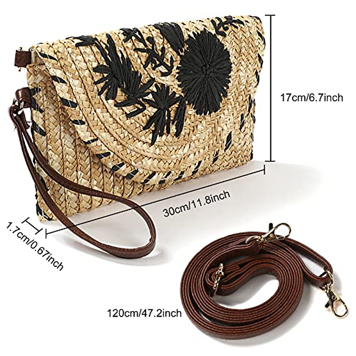 sealsea Straw Clutch Bags for Women Woven Straw Purses Embroidery Summer Beach Handbag Beach Clutch Purse