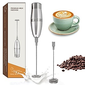KORCCI Milk Frother Handheld, Protein Powder Mixer, Automatic Double Whisk for Coffee, Battery Operated Electric Foamer Maker For Cappuccino, Lattes, Macchiato, Hot Chocolate, Matcha, Egg