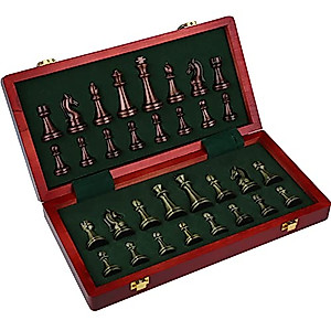 12 Inches Chess Set with Folding Wooden Chess Board and Classic Handmade Standard Pieces Metal Chess Set for Kids Adult