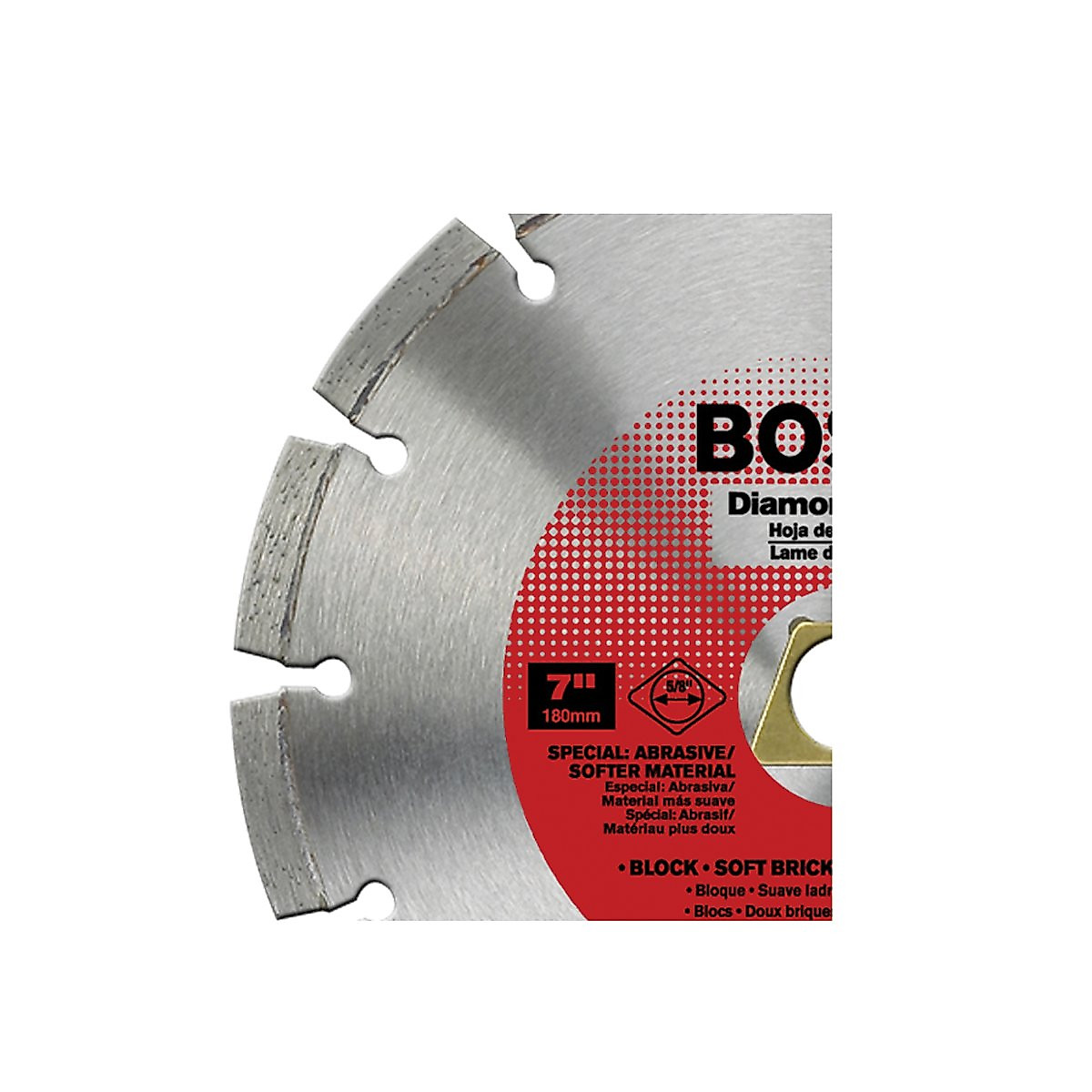 Bosch DB765 Premium Plus 7-Inch Dry or Wet Cutting Segmented Diamond Saw Blade with 5/8-Inch Knockout Arbor for Soft Brick or Sandstone