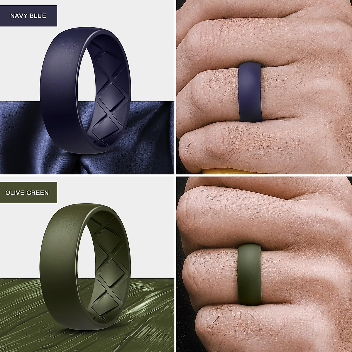 Egnaro Silicone Ring Men, Inner Arc Ergonomic Breathable Design Mens Rubber Wedding Band, 7 Rings / 4 Rings / 1 Ring Engagement Bands Promise Anniversary Rings, Suitable for Sports, Workout, Gym