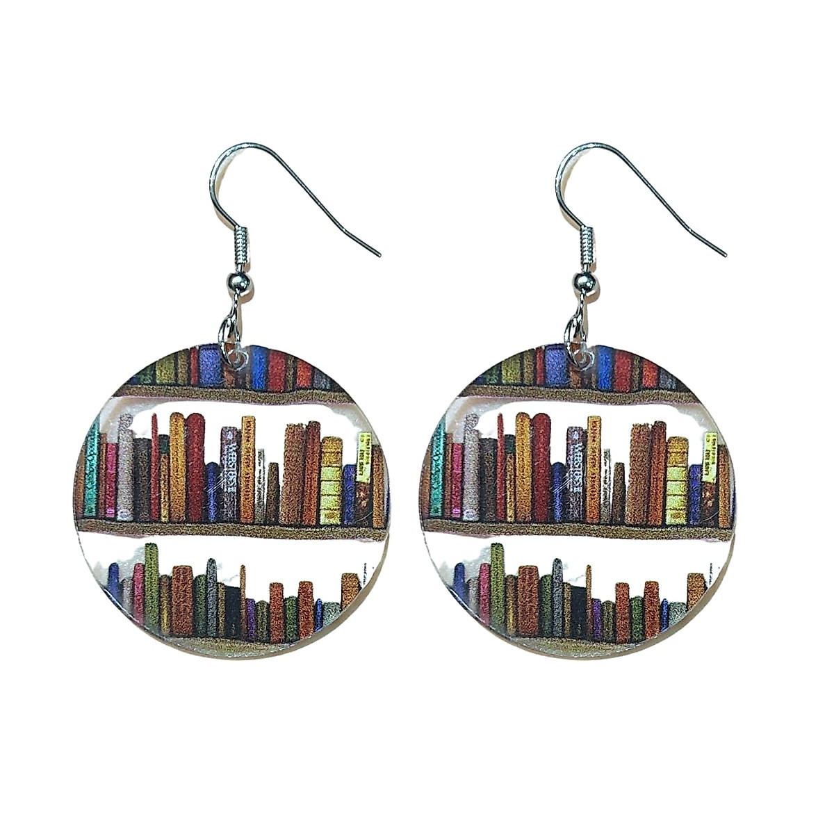 Acrylic Bookcase Dangle Drop Earrings for Book Lovers Teachers Gift-Round C