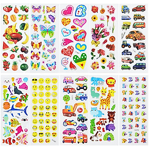24 Sheets(500+) 3D Puffy Stickers for Toddlers Kids, Bulk Preschool Sticker Sheets for Reward, Craft, Scrapbooking Including Animal, Fruits, Dinosaurs, Fish and More