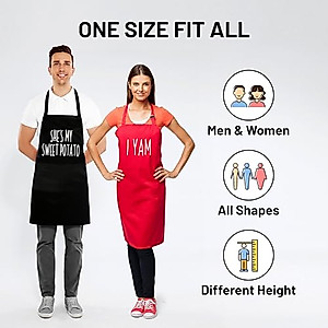 Witty Enterprise — Funny Couple Aprons (2 Pack) + Gift Bag — She’s My Sweet Potato, I Yam — For Girlfriend, Boyfriend, Friend — Birthday, Engagement, Anniversary, Wedding, Funny Gift Idea