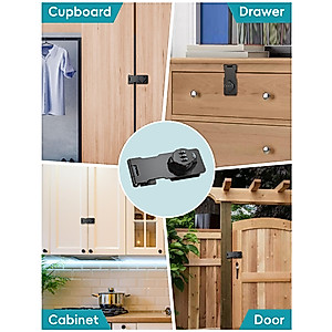 I-EASYDWW Cabinet Password Hasp Lock, Cabinet Keyless Lock with Screws, Cabinet Combination Lock for Small Door, Cabinets, Barn Door, Bathroom, Outdoor, Garage, Garden, Black, 2 Pack