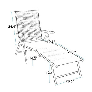 PHI VILLA 5 Stages Adjustable Patio Folding Lounge Chair Metal Outdoor Sling Fabric Recliner Chaise for Beach Yard Pool, 2 Pack,Brown