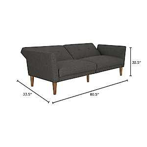 Novogratz Regal Futon with Tufted Linen Upholstery, Grey