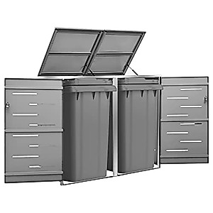 Canditree Outdoor Storage Shed for Garbage Cans, Double Wheelie Bin Shed Stainless Steel for Patio Garden (Anthracite)