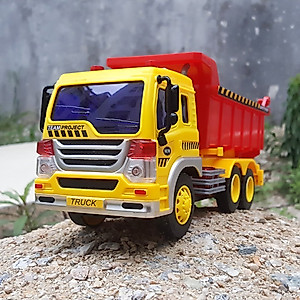 FMT 1:16 Friction Powered Toy Dump Truck With Lights & Sound Push & Go Friction Truck Toy For Boys & Girls