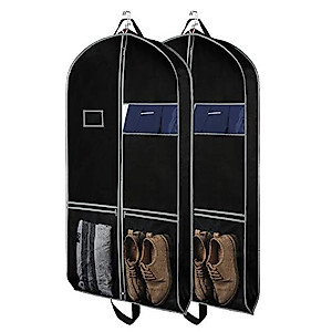 Zilink Garment Bag Suit Bags for Travel and Storage 43 inches Gusseted Suit Cover Protector for with 2 Large Pockets and 2 Carry Handles for Suit Coat, Dress, Set of 2