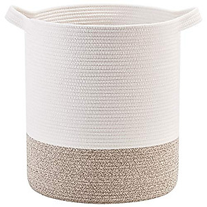 MINTWOOD Design Large 18 x 16 Inches Decorative Woven Cotton Rope Basket, Tall Laundry Basket Hamper, Blanket Basket for Living Room, Storage Baskets with Handles for Toys, Throws, Pillows and Towels