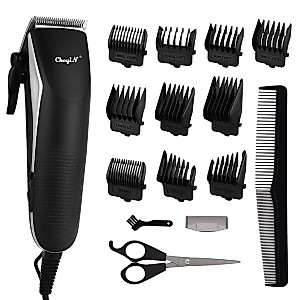 CkeyiN Hair Clippers for Men, Electric Hair Trimmer Corded Clipper Home Haircut & Grooming Kit with 10 Guide Combs 1 Scissor 1 Comb for Men Kids Barber