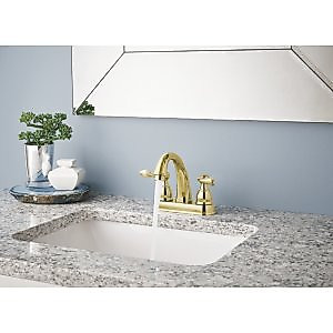 Delta Faucet Windemere Centerset Bathroom Faucet, Gold Bathroom Sink Faucet, 2 Handle Bathroom Faucet, Metal Drain Assembly, Polished Brass B2596LF-PB