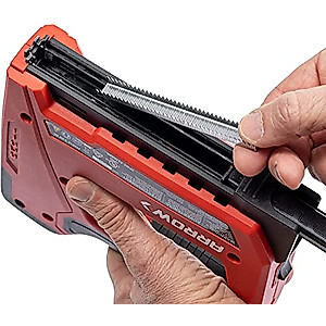 Arrow ET501C Cordless 5-In-1 Professional Staple and Nail Gun, Battery Powered Wire Stapler and Brad Nailer for Upholstery, Framing, Roofing, Crafts, Fencing, Cable, Black/Red