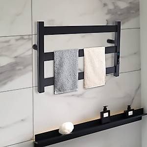 Heated Towel Rack, 200W Electric Towel Warmer, Wall Mounted Towel Drying Rack for Bathroom, Stainless Steel Material, Wide Heating Bar, Plug-in (Black-3 Bars)