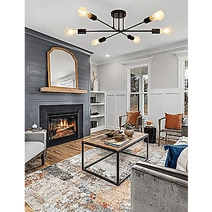 FLAMWILD Ceiling Light Fixture, Modern Sputnik Chandelier, Mid Century Industrial Lighting for Bedroom Kitchen Dining Living Room (Black)