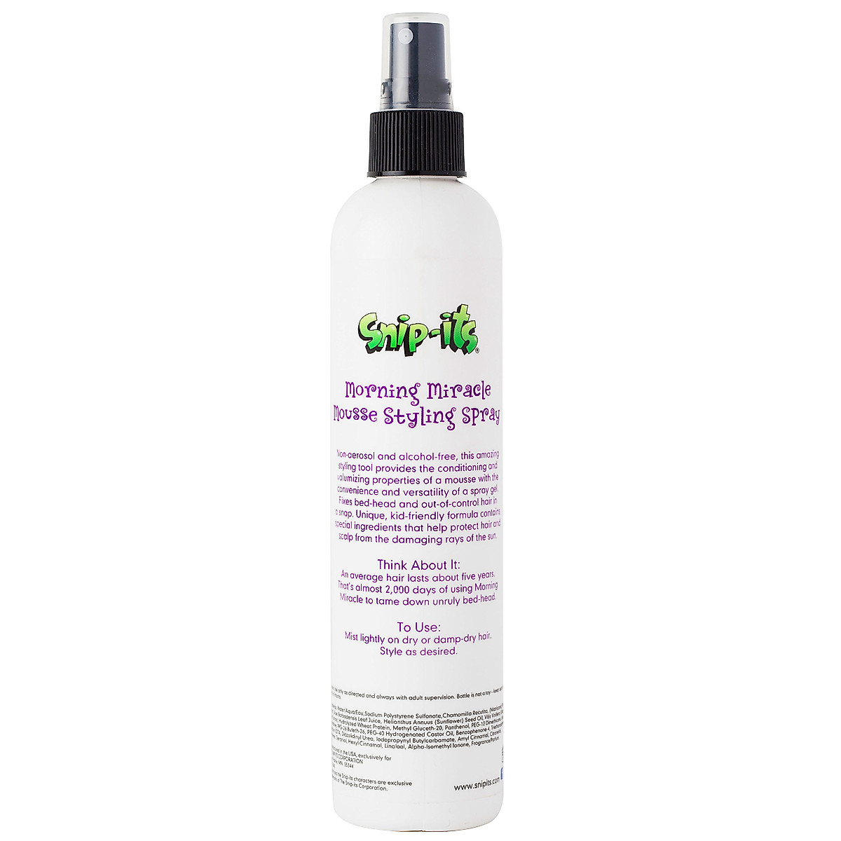Snip-its Morning Miracle Natural Hair Mousse Spray 10oz | Light Hold Kids Styling Product - Tropical Scented Gel Alternative for Unruly Curly Hair - Made in USA | Salon Quality