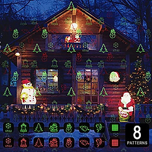Christmas Lights Projector Outdoor, Christmas Laser Lights Landscape Spotlight Red and Green Star Show with Rf Wireless Remote Christmas Decorations for Outdoor Garden Patio Wall Xmas Holiday Party