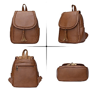 KKXIU Fashion Small Synthetic Leather Backpack Purse For Women and Ladies with Tassel (Brown)