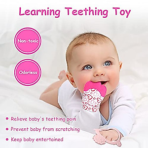 Vicloon Silicone Teething Mitt, 2Pcs Baby Teething Mitten, Baby Teething Toy with Adjustable Strap, Crinkle Sound and Textured, Baby Teething Mitten Self Soothing Baby Chew Toys for 0-6month Infant