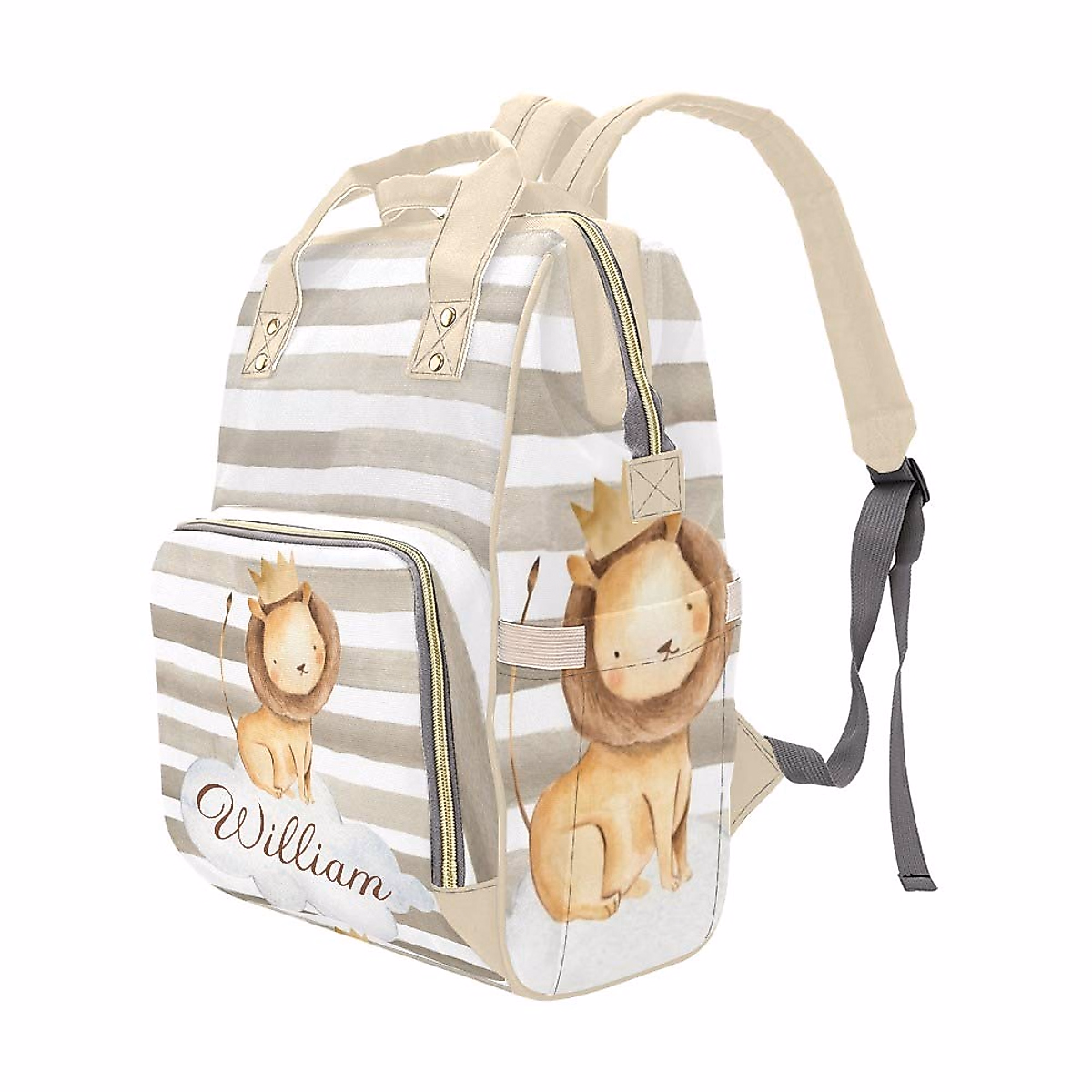 Personalized Lion Diaper Bag Backpack with Name Custom Mommy Nursing Baby Bags Nappy Bag Travel Daypack for Mom Gifts