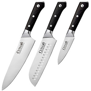 Cutluxe Chef, Santoku, Chopping and Paring Knife Set– Forged High Carbon German Steel – Full Tang & Razor Sharp – Ergonomic Handle Design – Artisan Series