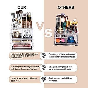 DreamGenius Makeup Organizer 3 Pieces Acrylic Cosmetic Storage Drawers Organizer for Vanity and Bathroom, Stackable Cosmetic Organizer Countertop with 4 Drawers