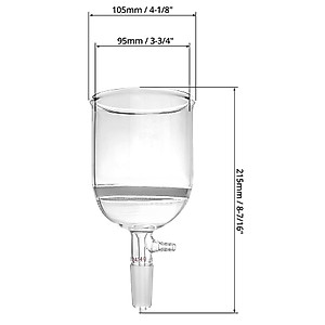 QWORK 500ml Filtering Buchner Funnel Medium Frit (G2) Lab Glassware with Standard 24/40 Joint and Vacuum Serrated Tubulation, 94mm I.D, 100mm Depth
