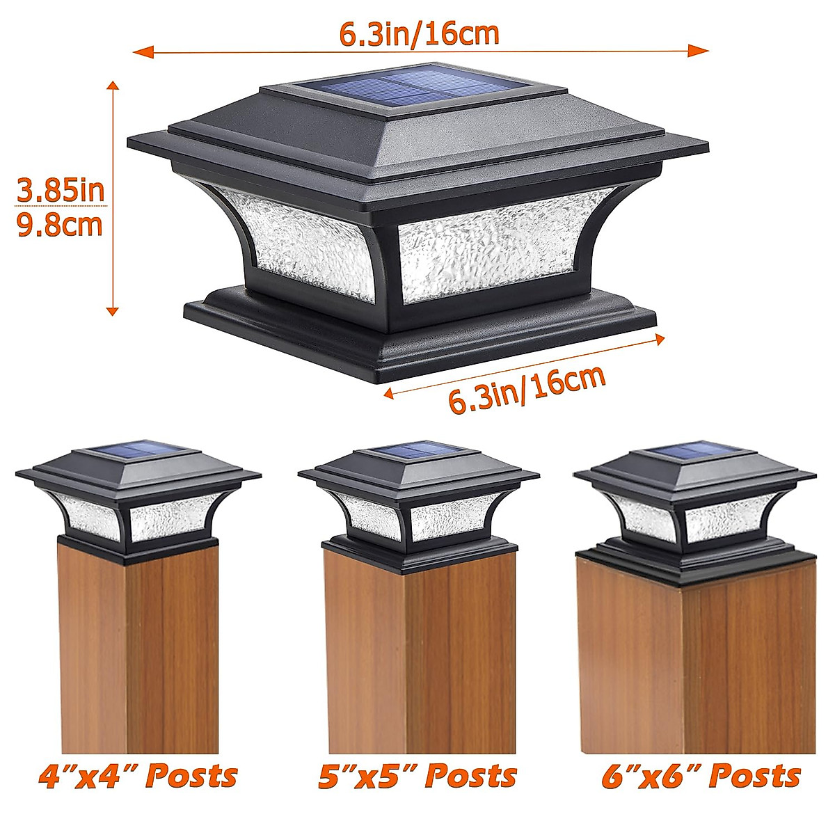 SIEDiNLAR Solar Post Lights Outdoor Glass LED Fence Cap Light 2 Modes for 4x4 5x5 6x6 Posts Deck Patio Garden Decoration Warm White/Cool White Lighting Black (4 Pack)