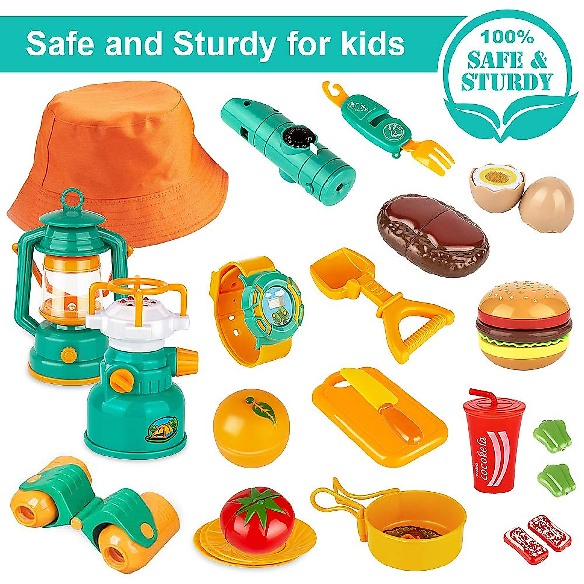 KAQINU Kids Camping Set, 33 PCS Pop Up Play Tent with Kids Camping Gear Toys, Indoor and Outdoor Camping Tools Pretend Play Set for Toddler Boys & Girls -