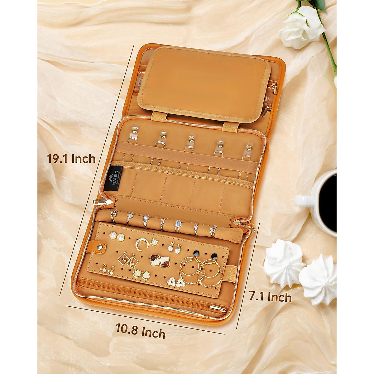 MATEIN Hanging Diaper Caddy, Portable Diaper Organizer Stacker, Nursery Storage for Changing Table, Jewelry Travel Organizer, Waterproof PU Leather Tangle Free Women Jewelry Case Holder