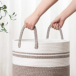 CHICVITA Baby Nursery Laundry Hamper, Tall Woven Rope Laundry Basket with Handle for Clothes, Towels, Toys, Blankets, Jute Basket Decor for Living Room, 15 x 20 inches, 58L White & Brown