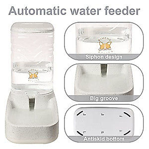 ELEVON Automatic Dog Cat Gravity Food and Water Dispenser Set with Pet Food Bowl for Small Large Pets Puppy Kitten Rabbit Large Capacity(White&Gray)