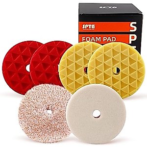 Buffing Polishing Pads, SPTA 6 Inch 150mm Body Repair Polishing Pad Set Made for 6 Inch Backing Plate, 6 Pcs Buffing Pads with Sponge, Wool and Micro-Fiber Pad Set for Car Detailing polishing Buffing