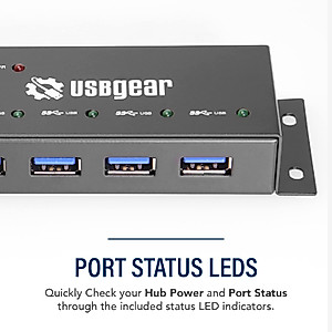 Compact 4-Port USB 3.2 Gen 1 Mini High-Power Hub w/Power Adapter, Port Status LEDs, 5 Gbps Data, Surface Mountable
