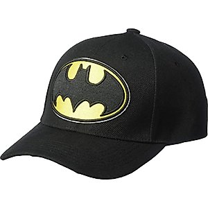 DC Comics Batman Baseball Hat, Embroidered Logo Adjustable Cap with Curved Brim, Black, One Size