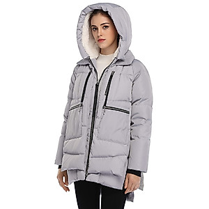 FADSHOW Women's Winter Thickened Down Jackets Long Down Coats Warm Parka with Hood,Grey,S