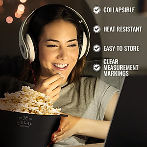 Zulay Kitchen Large Microwave Popcorn Maker - BPA-Free Silicone Popcorn Popper - Microwave Collapsible Bowl With Lid - Family Size Microwave Popcorn Bowl - 15 Popcorn Cup Capacity (Black)