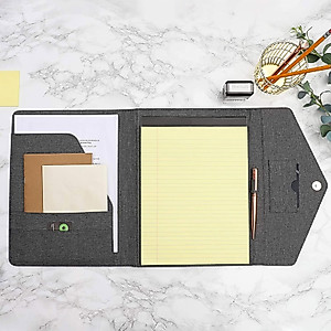 Professional Legal Notepad Portfolio, Grey Folio Notebook for Business and Work Organizer (12.5 x 10 in)
