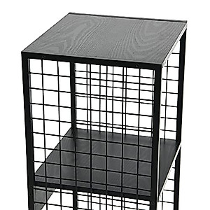 Household Essentials Trellis Open Storage Bookshelf with 2 Cube Compartments Black Oak Wood Grain and Black Metal