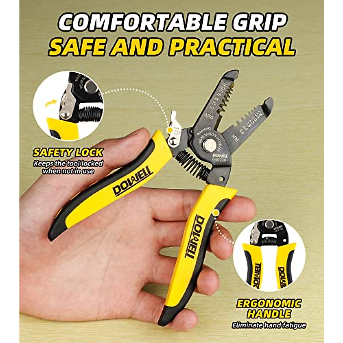 DOWELL 10-22 AWG Wire Stripper Cutter Wire Stripping Tool And Multi-Function Hand Tool，Professional Handle Design And Refined Craftsmanship.