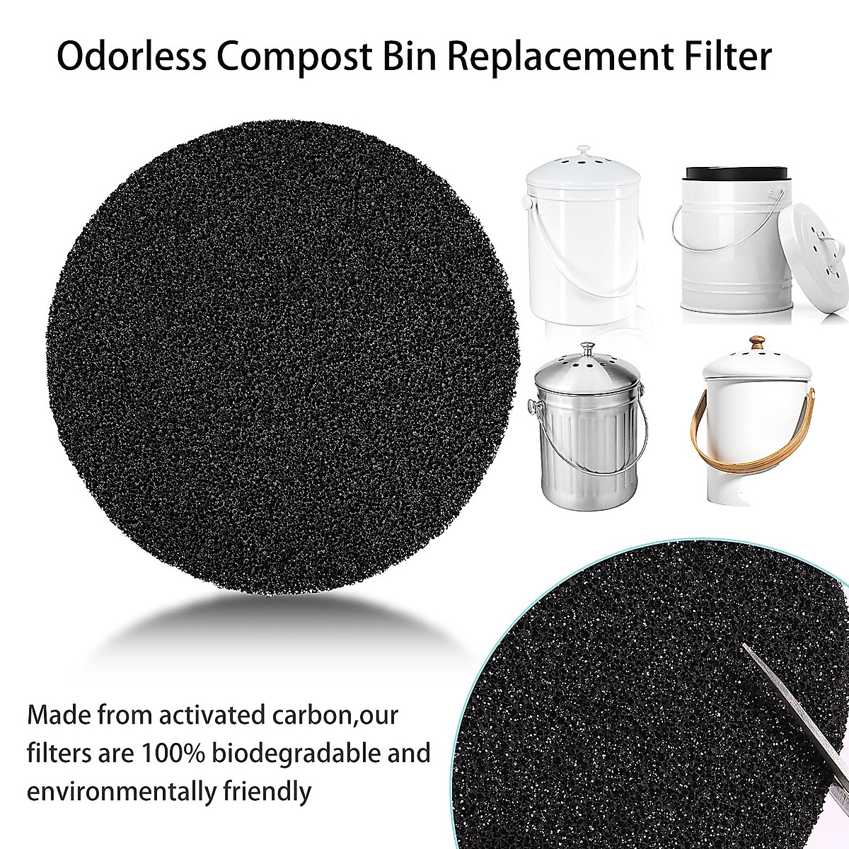 LXIANGN 6.7inch Kitchen Charcoal Filters Compost Bin Replacement Carbon Filter Round for Trash Cans, Compost Buckets, Countertop and Recycle Bins (10 Pack)