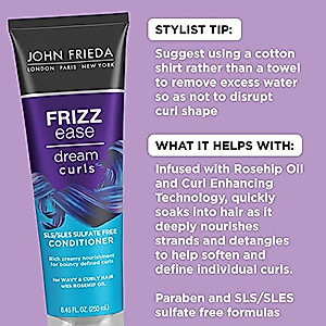John Frieda Frizz Ease Dream Curls Conditioner, Hydrates and Defines Curly, Wavy Hair, Helps Control Frizz, SLS/SLES Sulfate Free, Enhances Natural Curls, 8.45 Fluid Ounces