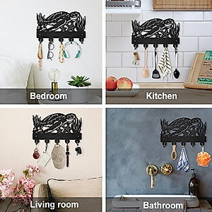 INFUNLY Ocean Theme Key Holder with 5 Key Hooks Black Wall Mounted Key Hangers Turtle Key Hangers Wood Key Rack for Home Decor Hallway, Entryway, Bedroom, Mudroom, Office 11.8inchx7.6inch